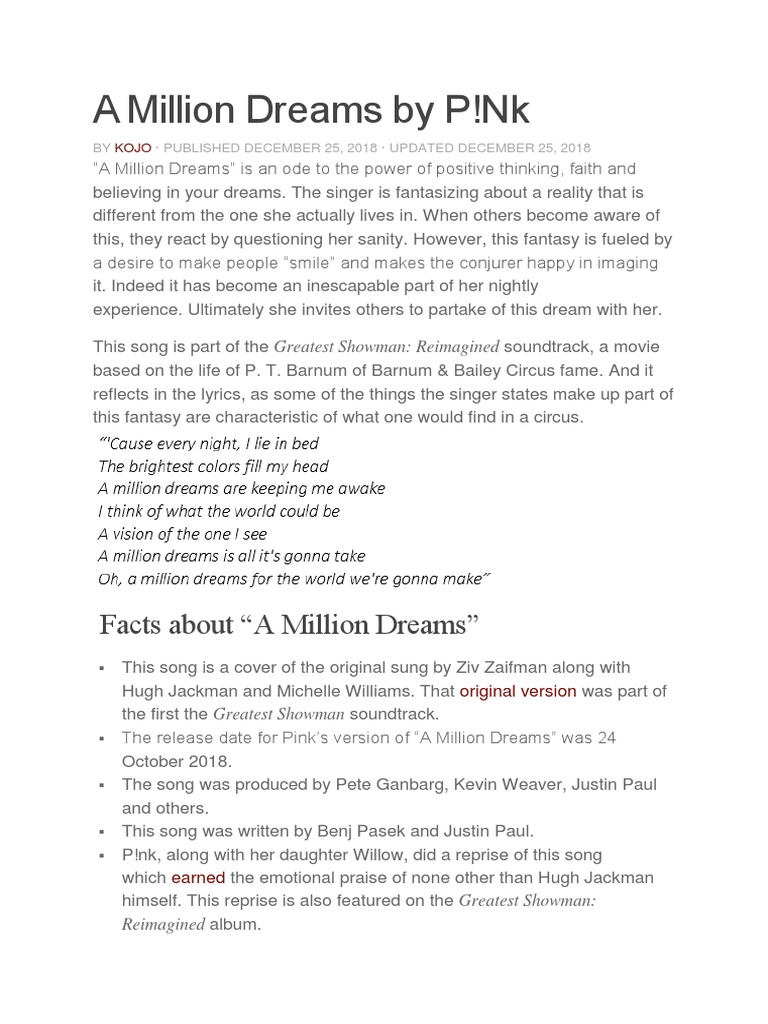 A Million Dreams analysis | Song Structure