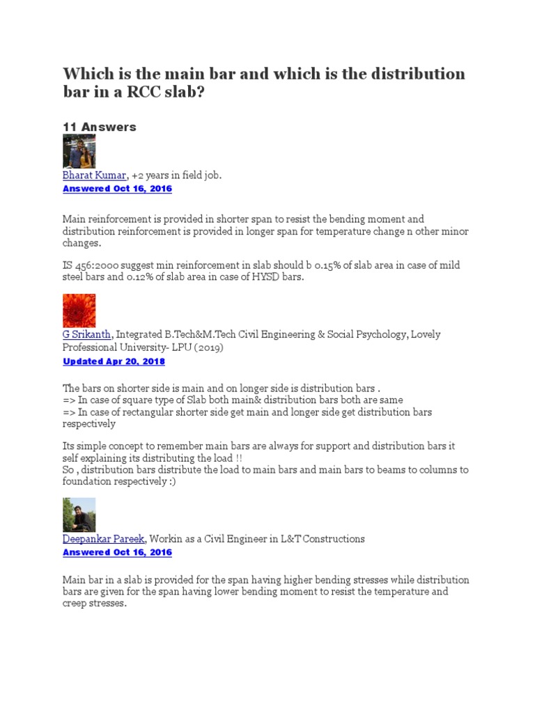Which Is The Main Bar and Which Is The Distribution Bar in A RCC Slab ...