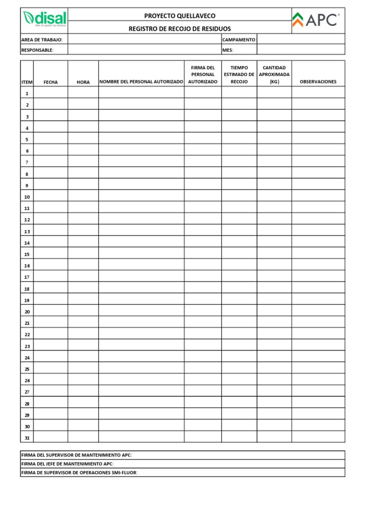 Formato Recoleccion de Residuos PDF | PDF Formato Recoleccion de Residuos PDF | PDF