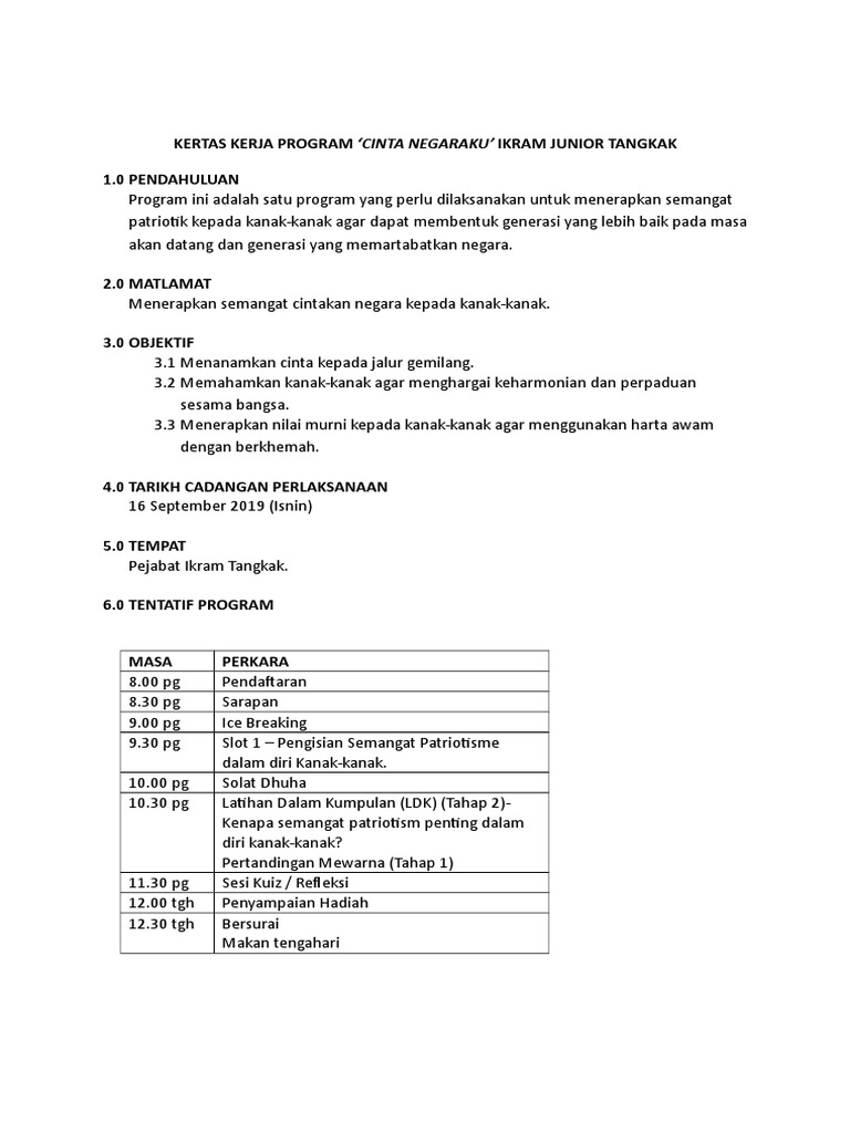 Kertas Kerja Program Ikram Junior | PDF
