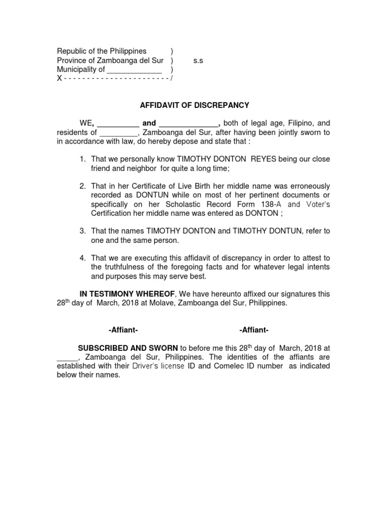 Affidavit of Discrepancy | PDF