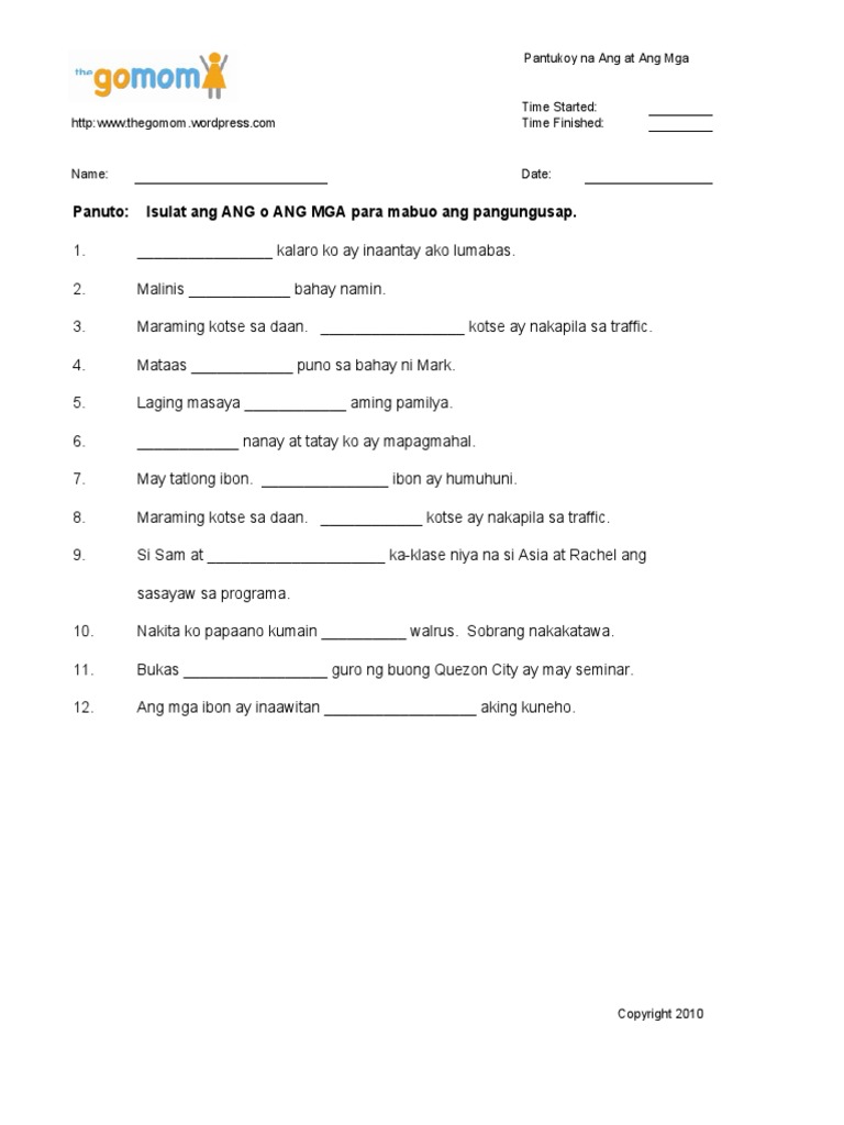 Ang Ang Mga Pantukoy | PDF