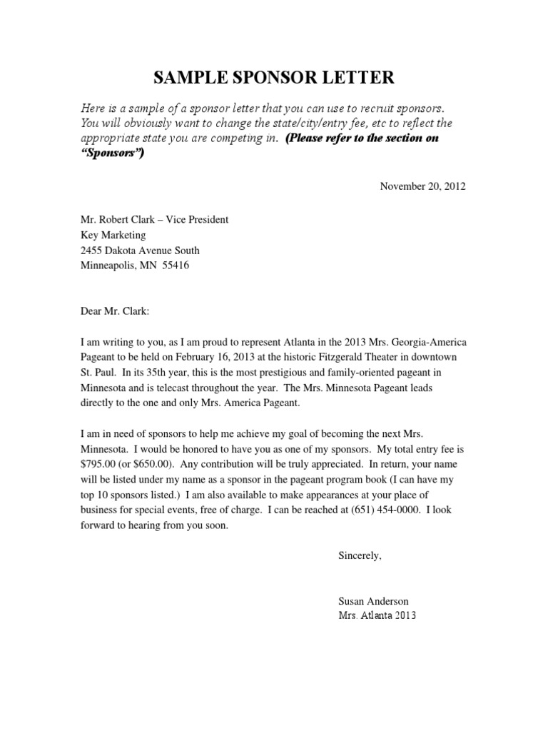 Sample Sponsor Letter: "Sponsors") | PDF