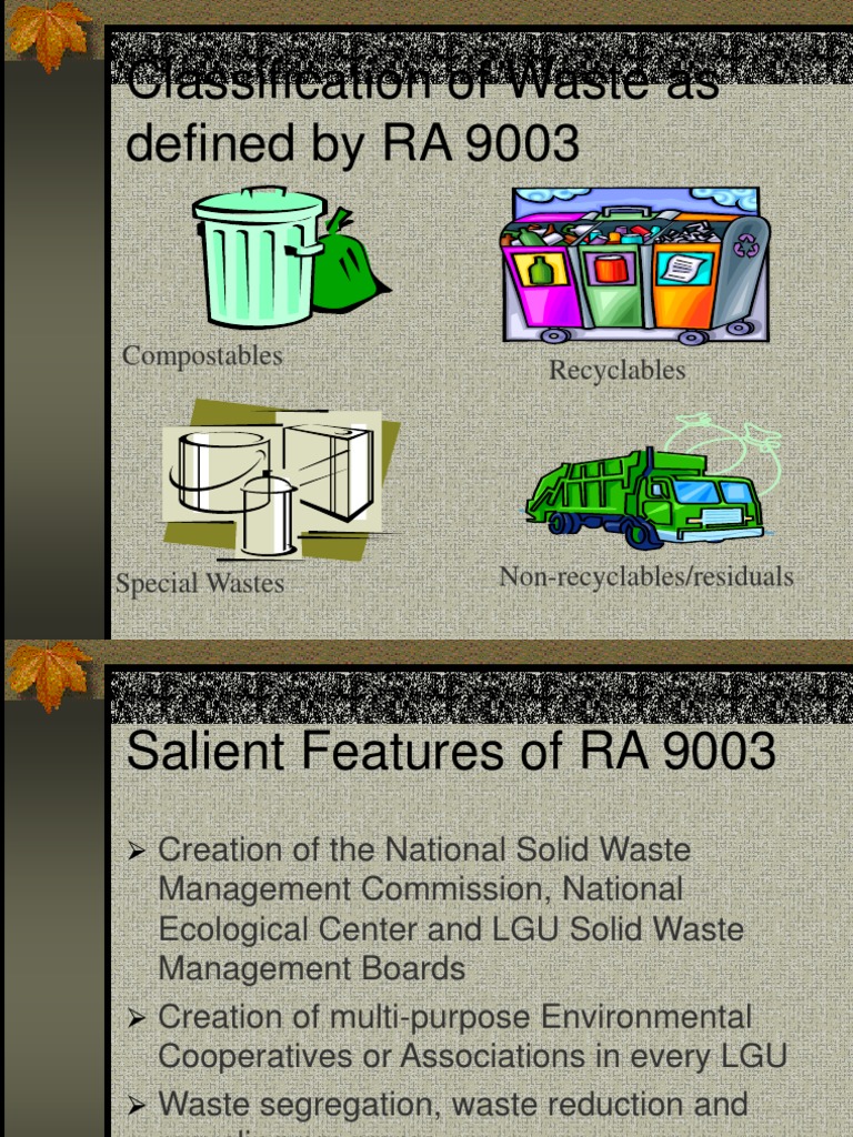 Classification of Waste As Defined by RA 9003: Compostables Recyclables ...