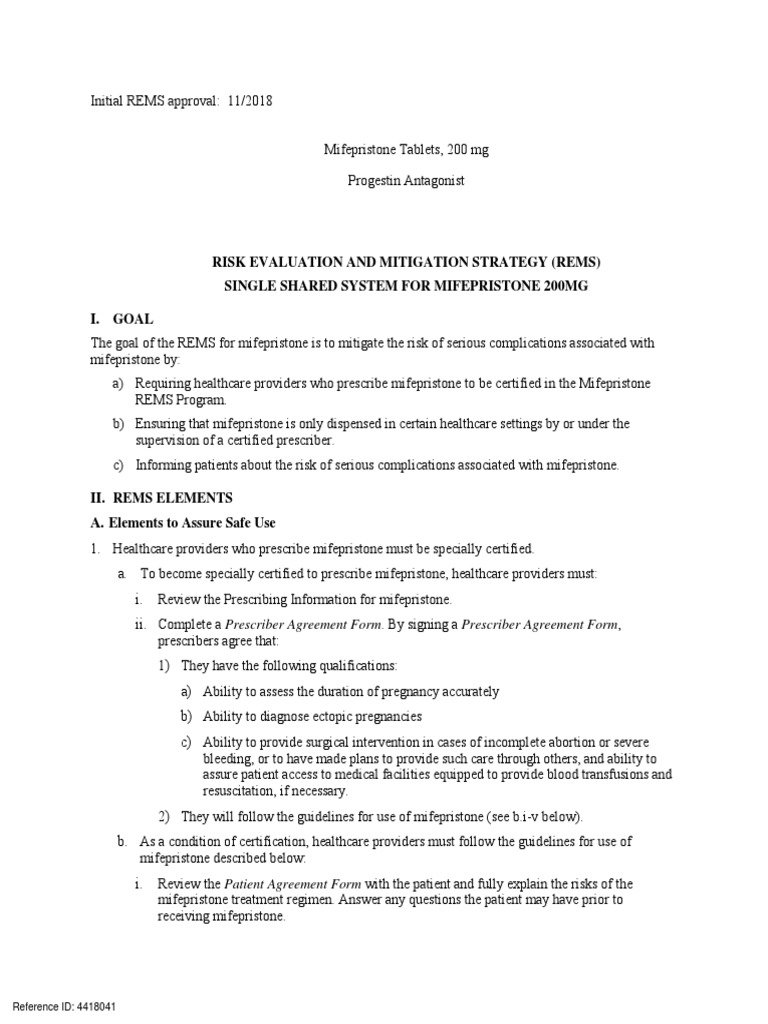 Mifepristone 2019-04-11 REMS Full | PDF | Patient | Health Professional