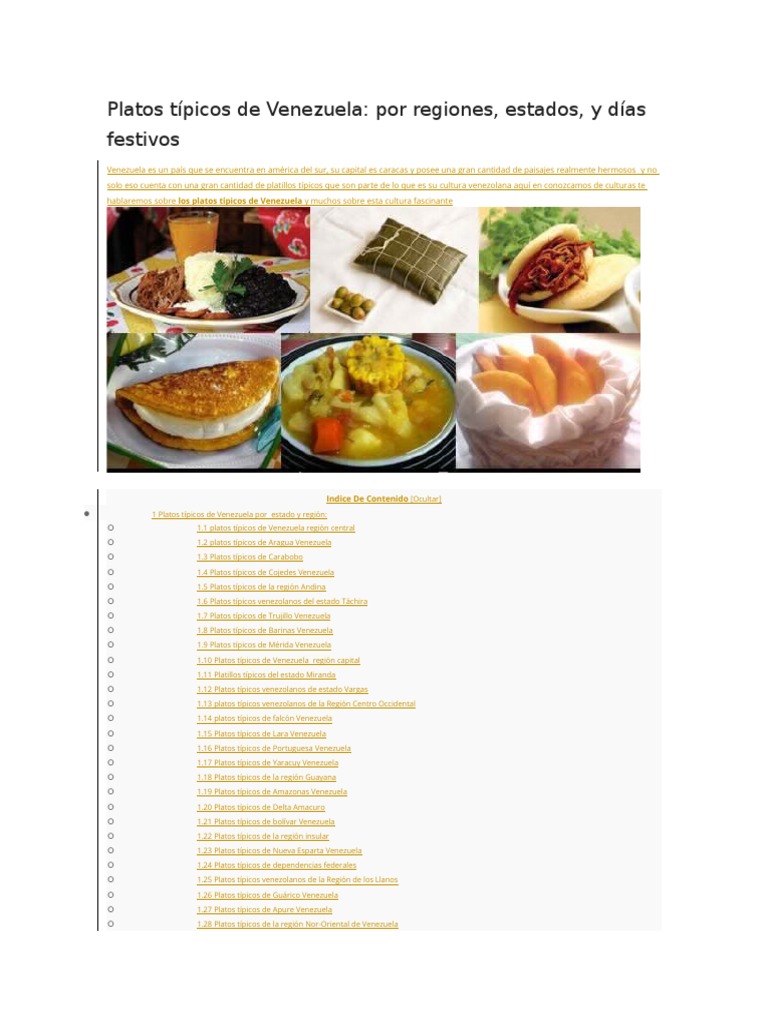Platos Típicos de Venezuela | PDF | Postres | Venezuela