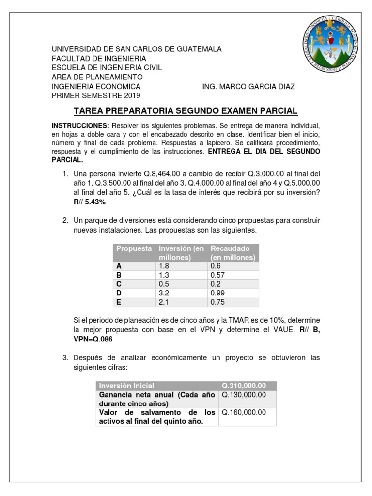Archivo de Tarea de Ingenieria Economica USAC | PDF | Economias | Business
