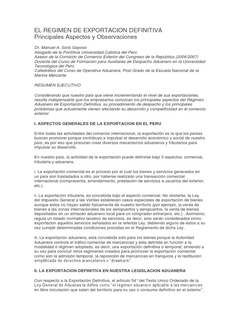 El Regimen de Exportacion Definitiva | PDF | aduana | Exportaciones