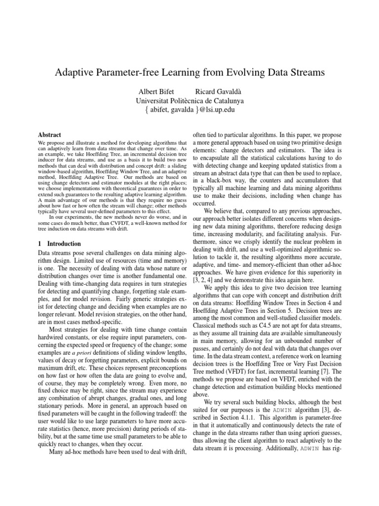 Adaptive Parameter-Free Learning From Evolving Data Streams | PDF | Kalman Filter | Statistics