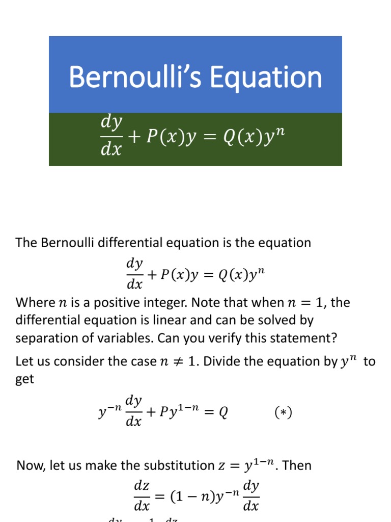 Bernoulli’s Equation: Deriving the General Form and Solving Examples ...