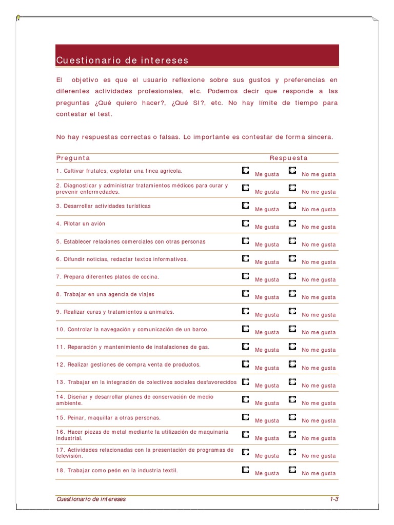 Cuestionario de Intereses Profesionales | PDF | Business