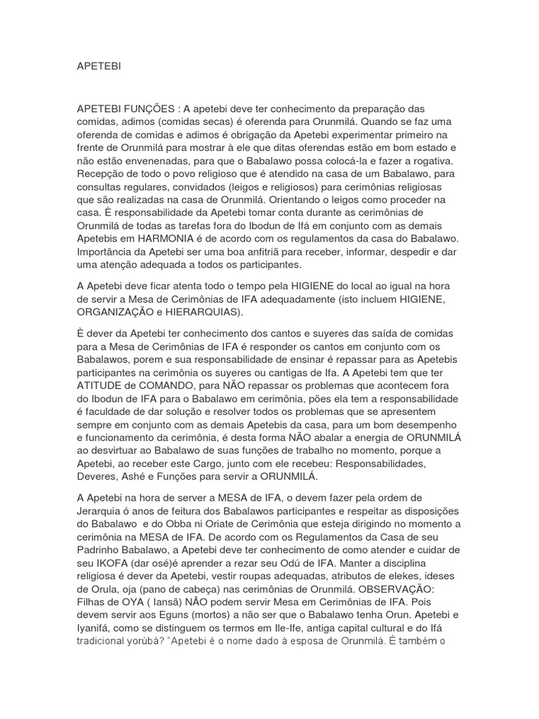 Apetebi Apetebi Funções | PDF | Santeria | Religião étnica