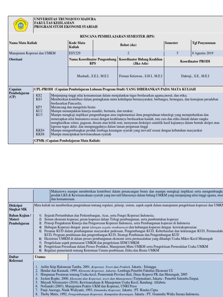RPS DIKTI - Manajemen Koperasi Dan UKM | PDF