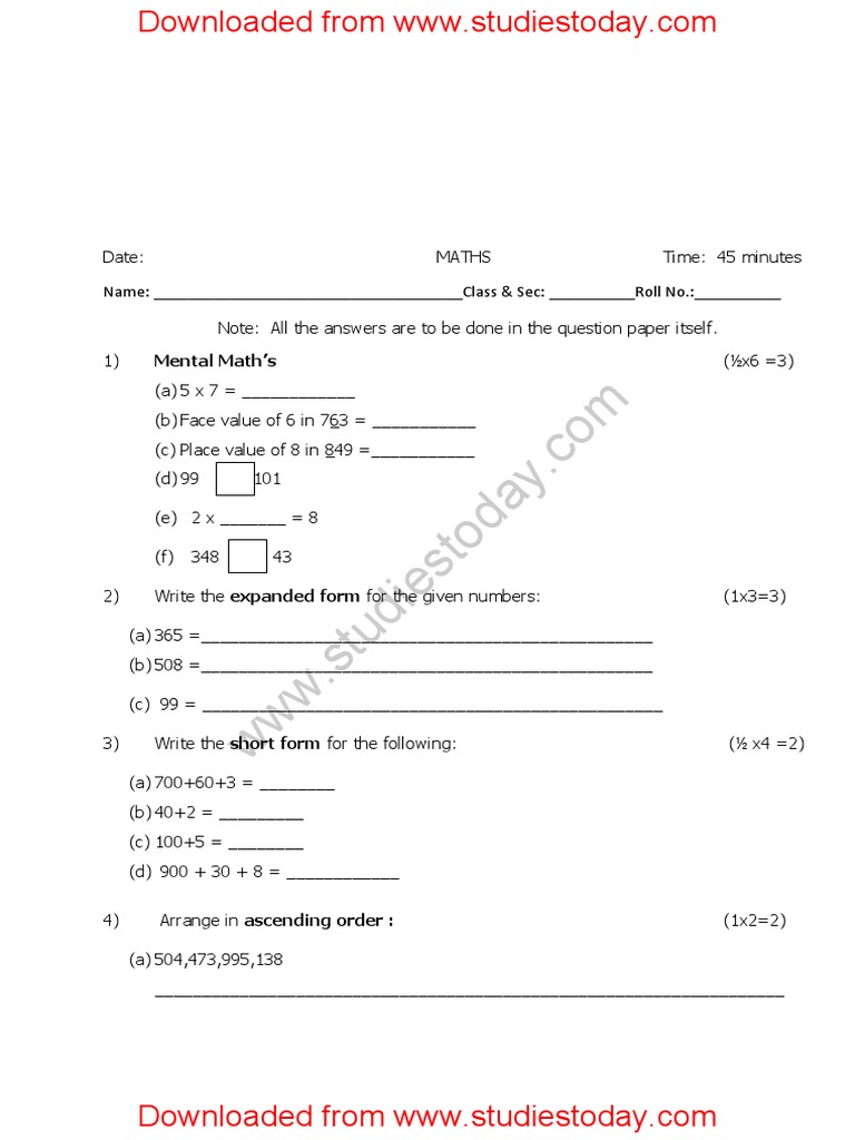 CBSE Class 2 Maths Question Paper Set B PDF | PDF | Teaching Mathematics