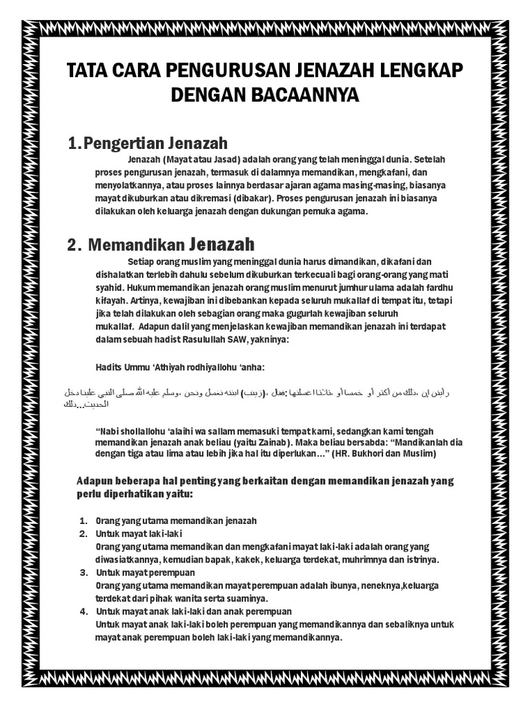 Tata Cara Pengurusan Jenazah Lengkap Dengan Bacaannya | PDF