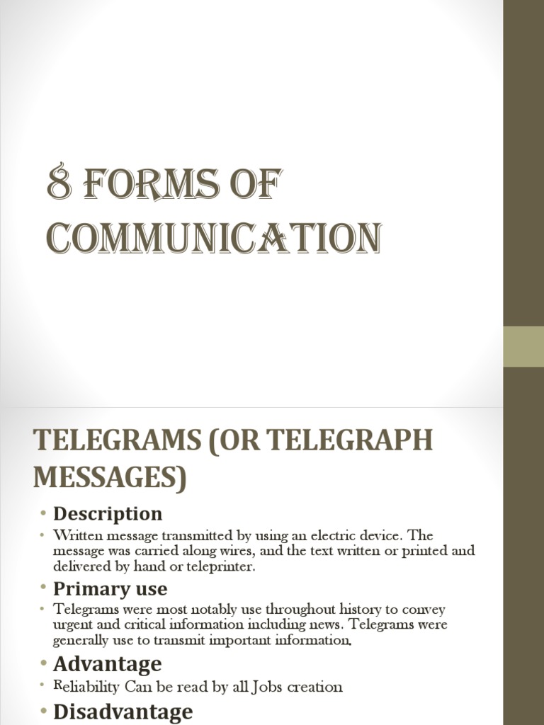 Communication Methods Overview | PDF | Typewriter | Telegraphy