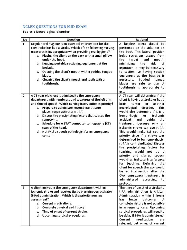 Nclex Questions For Mid Exam | PDF | Spinal Cord Injury | Stroke