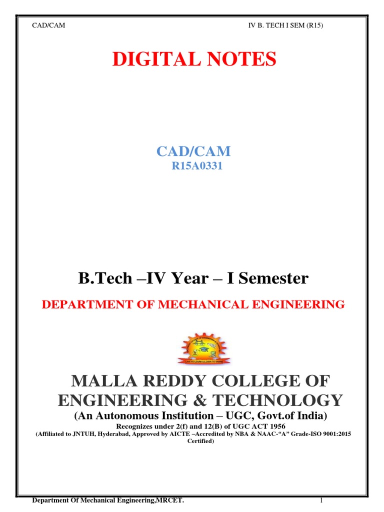 CAD CAM Digital Notes | PDF | Computer Aided Design | Printer (Computing)