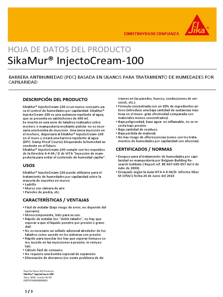 HT SikaMur InjectoCream 100 | PDF | Perforar | Naturaleza
