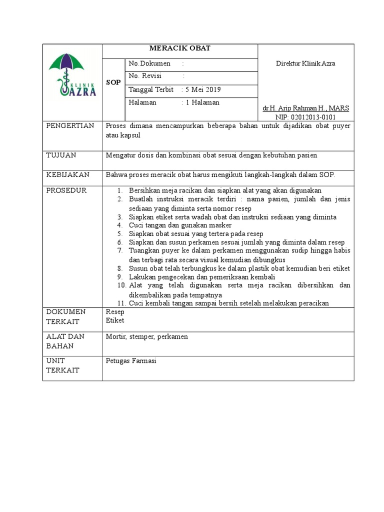 Sop Meracik Obat | PDF