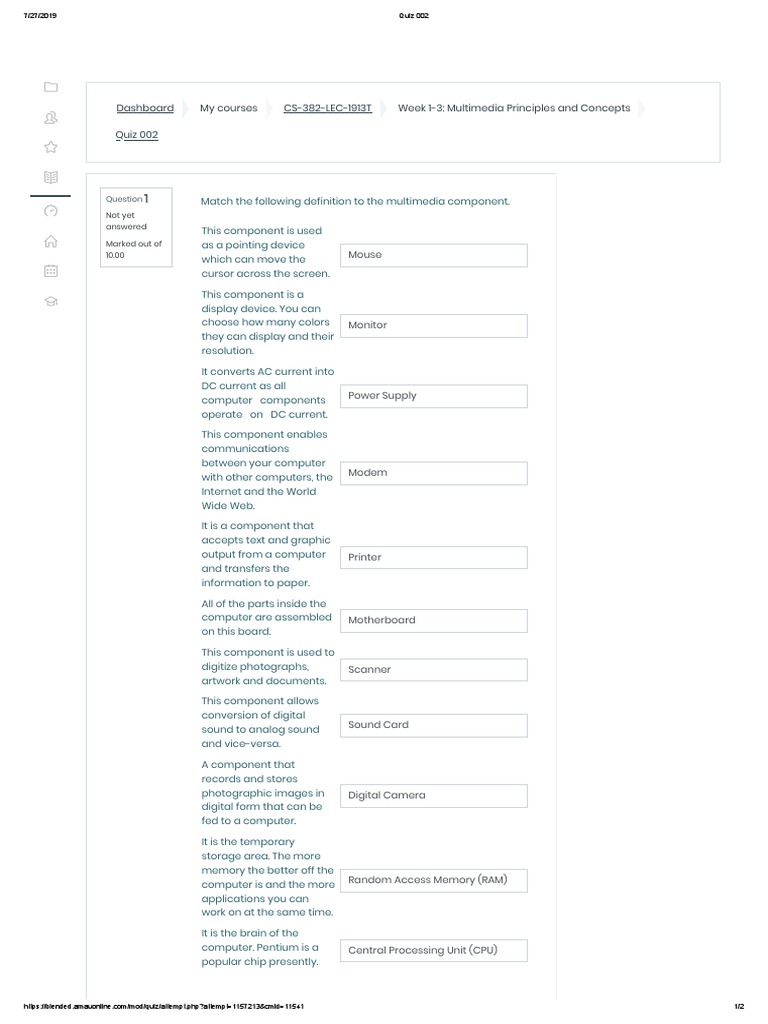 MultiMedia Quiz 2 | PDF | Random Access Memory | Computer Monitor