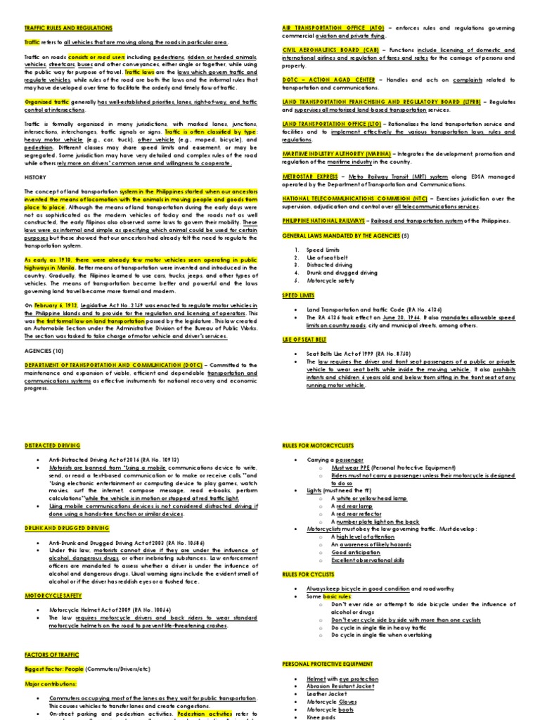 Traffic Rules and Regulations | PDF | Road Safety | Traffic