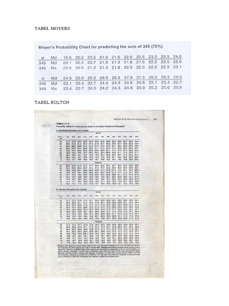 Moyers and Bolton Tables Overview | PDF