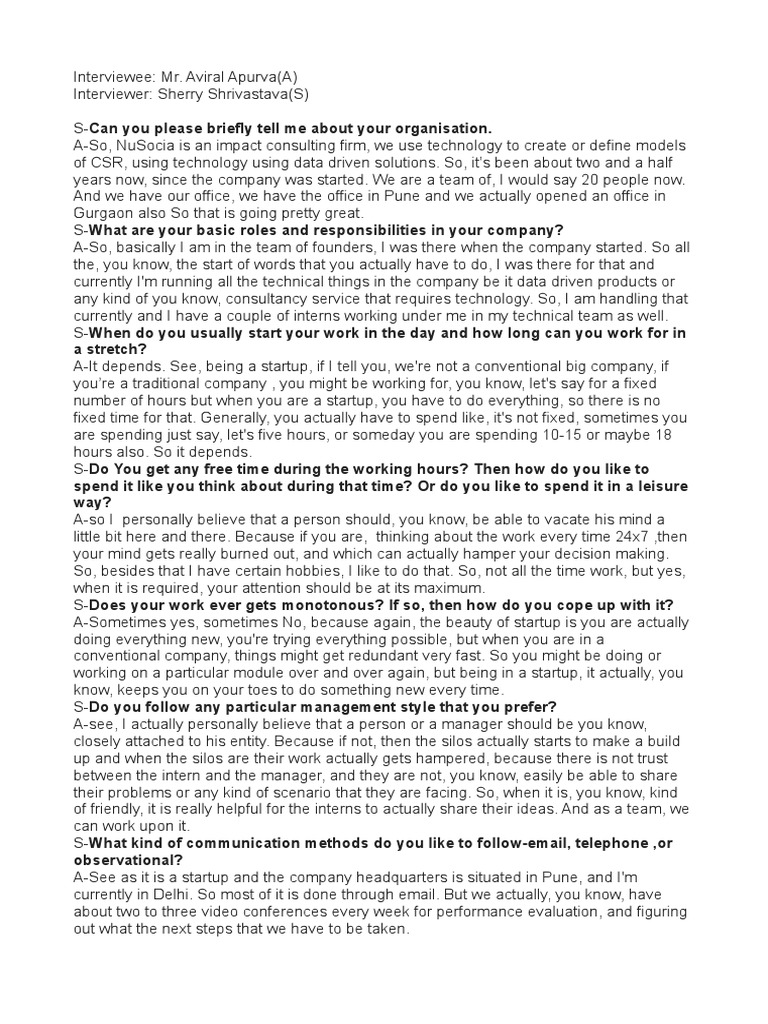 Interview Transcript. | PDF | Startup Company | Small Business ...