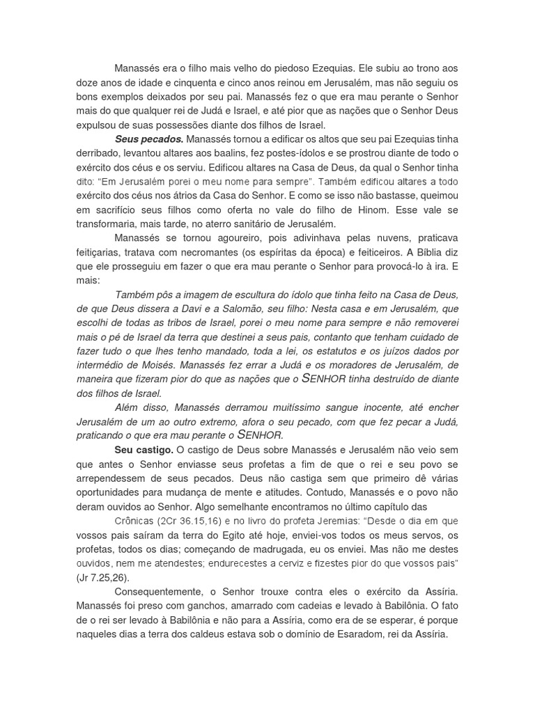 As Tristes Entregas do Rei Manassés | PDF | Reino de Judá | Idolatria