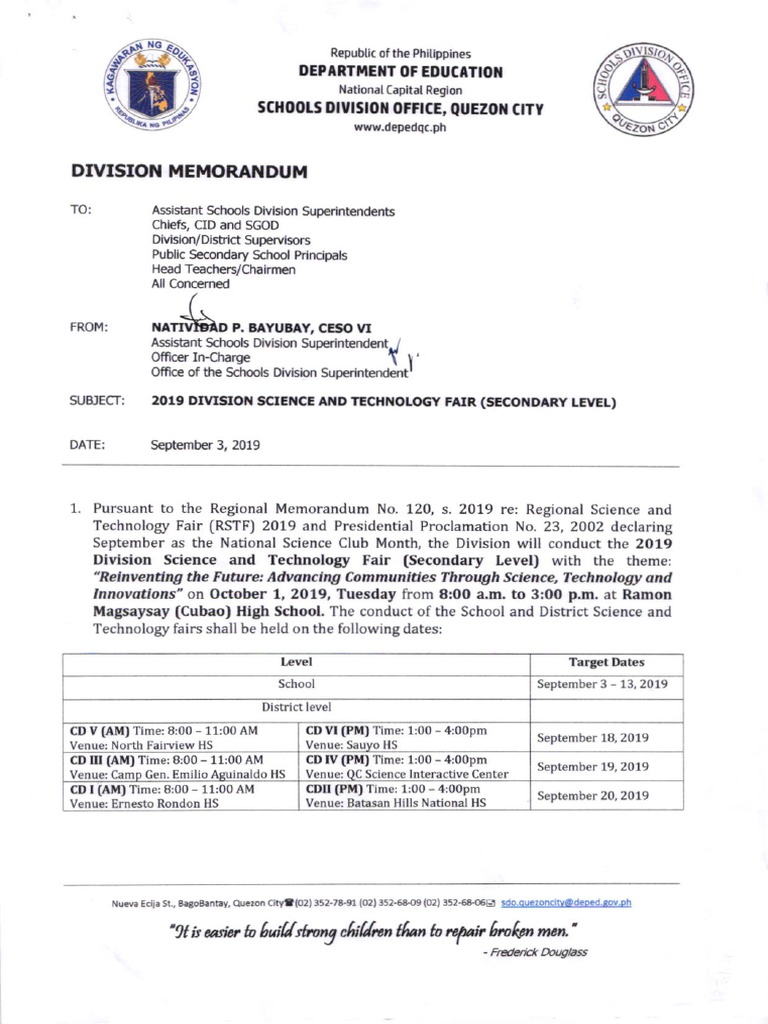 2019 Division Science Fair Details | PDF | Science