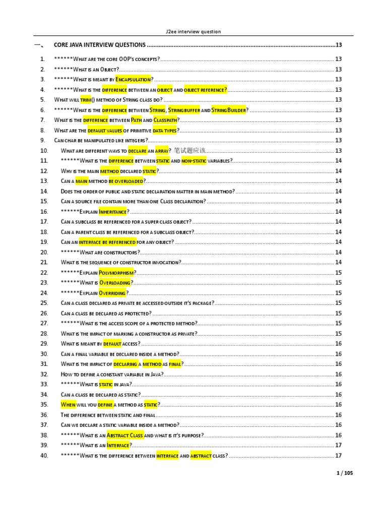 Core Java Interview Questions | PDF | Enterprise Java Beans | Spring ...