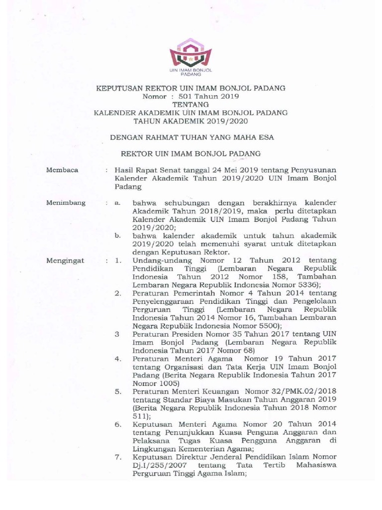 Kalender Akademik 2019-2020 Uin Ib Padang | PDF