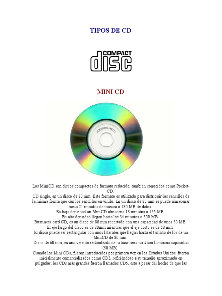 Tipos de Discos Compactos CD | PDF | Disco compacto | CD ROM