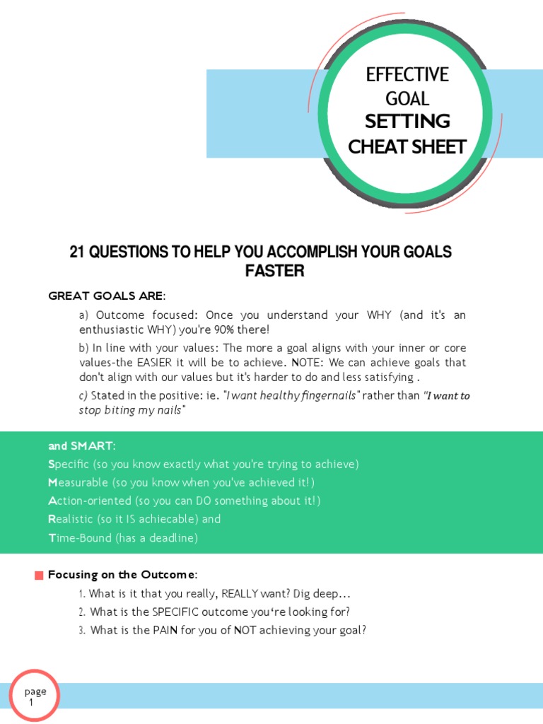 Setting Cheat Sheet: Effective Goal | PDF | Goal | Action (Philosophy)