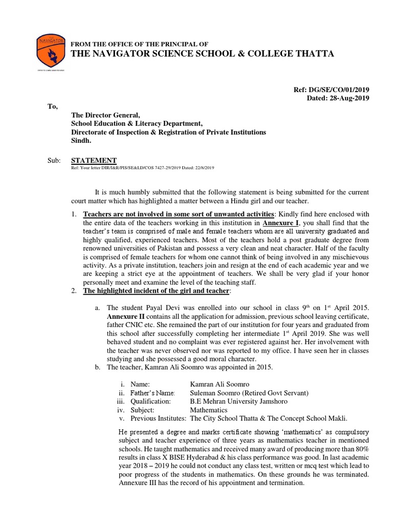 The Navigator Science School & College Thatta: From The Office of The ...