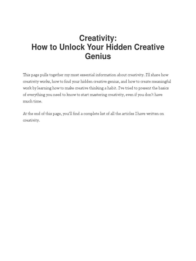 Creativity: How To Unlock Your Hidden Creative Genius | PDF