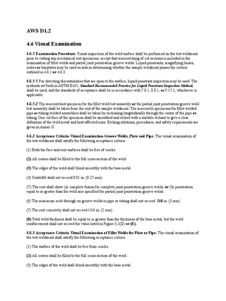 AWS D1 Visual Inspection | PDF | Welding | Construction