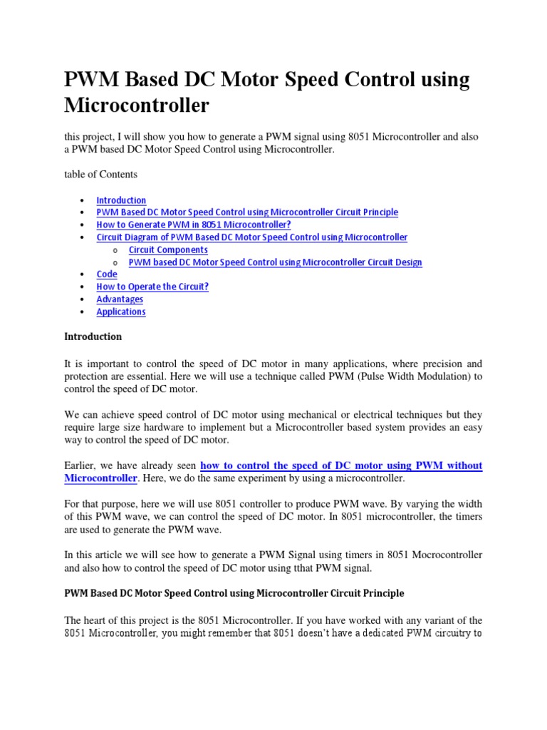 PWM Based DC Motor Speed Control Using Microcontroller | PDF ...