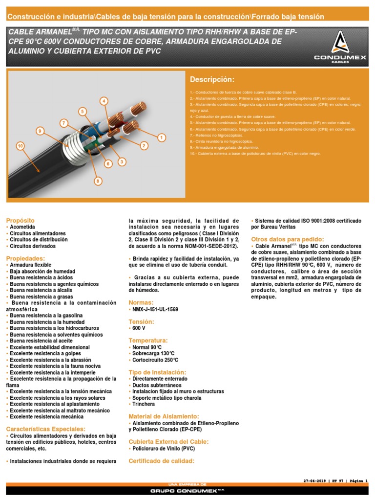 Conductores Condumex | PDF | Aluminio | Resistencia Eléctrica y ...