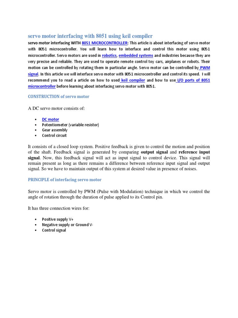 Servo Motor & 8051 Interfacing Guide | PDF | Servomechanism | Electric ...