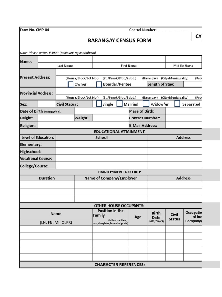 Barangay Census Form | PDF