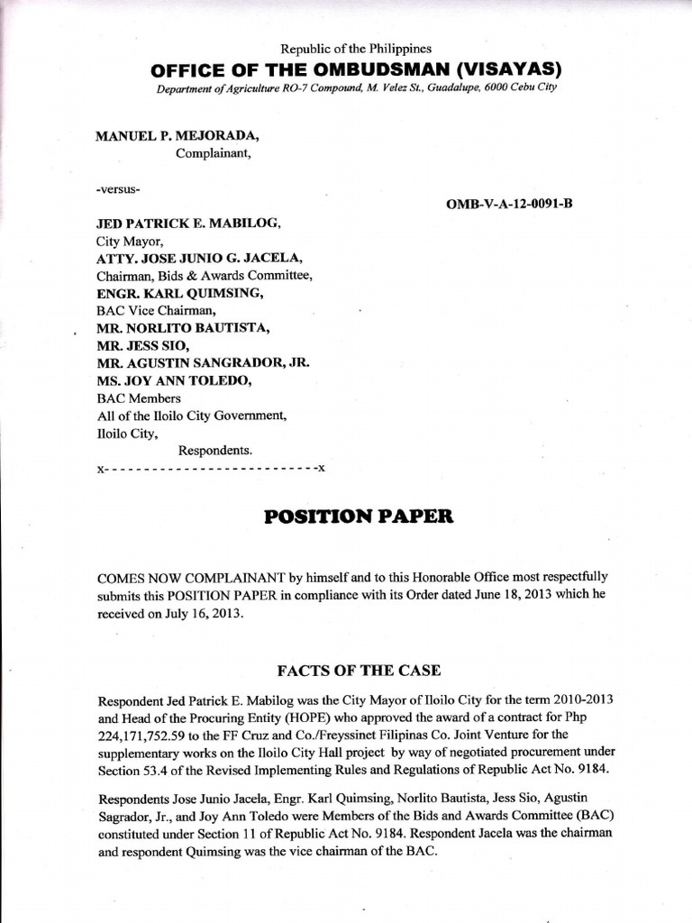 Position Paper On Administrative Case | PDF
