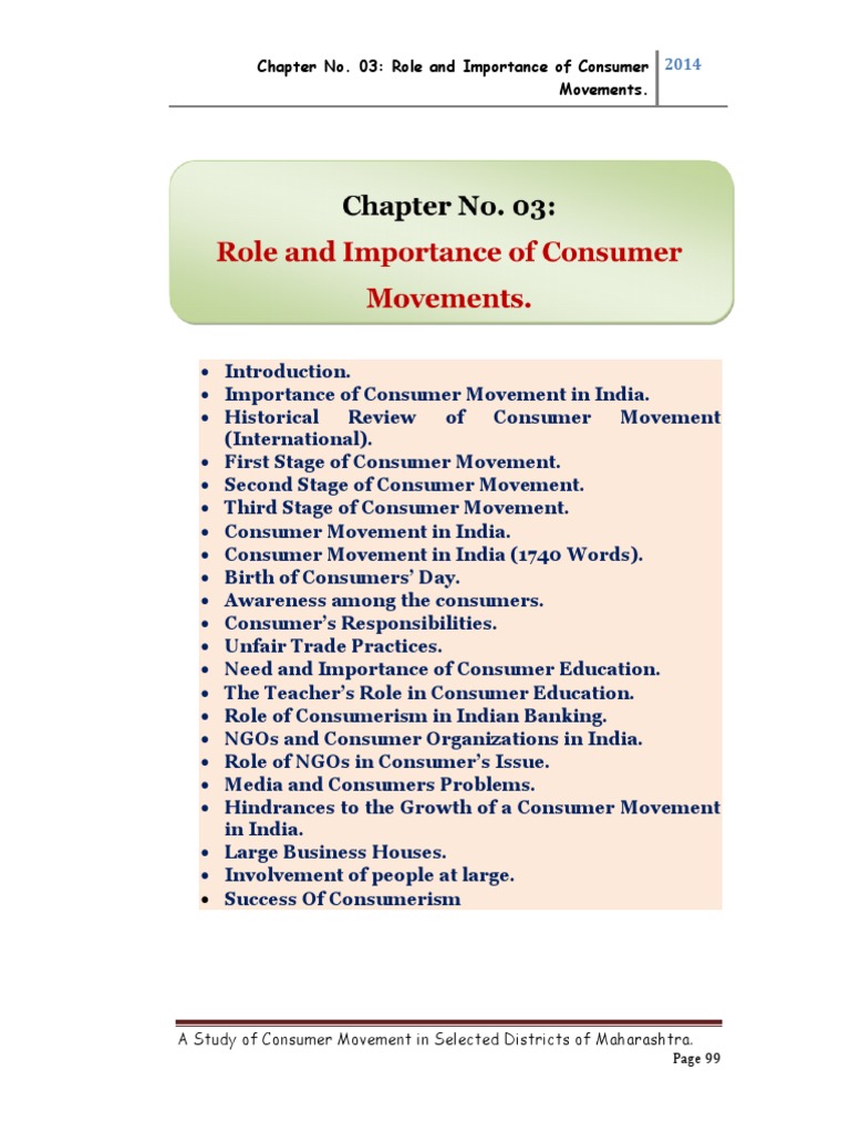 Role and Importance of Consumer Movements.: Chapter No. 03 | PDF ...