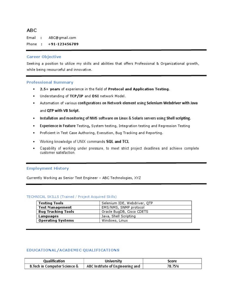 Career Objective Qtp With Vb Script Pdf Selenium Software Computer Network