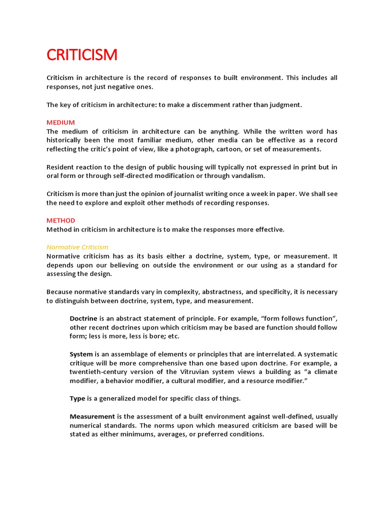Criticism in Architecture | PDF | Criticism | System