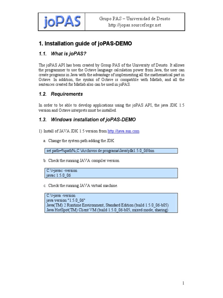 Installation Guide of Jopas-Demo: Grupo Pas - Universidad de Deusto | PDF | Java (Programming ...