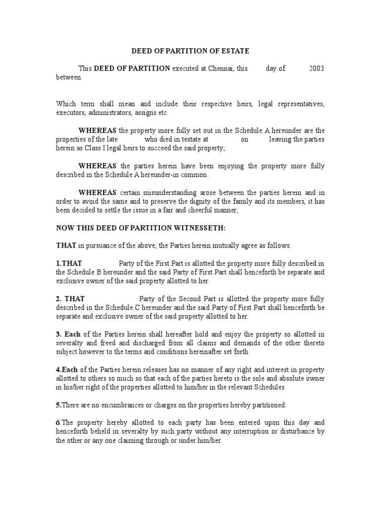 Deed of Partition of Estate | PDF | Property | Property Law