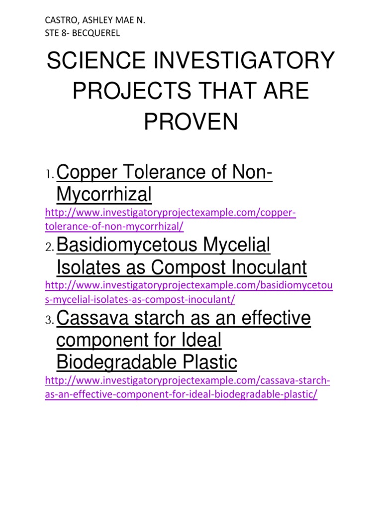 Science Investigatory Projects That Are Proven | PDF | Science ...