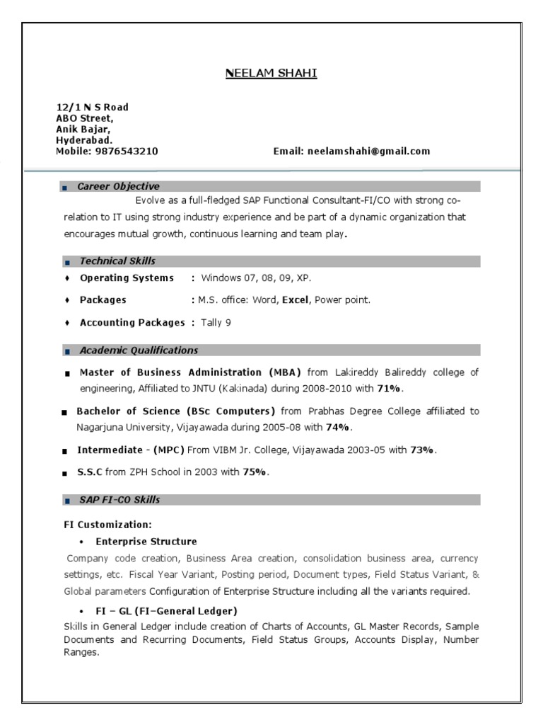 SAP FICO Resume 3 Years Experience | PDF | Cheque | Accounting