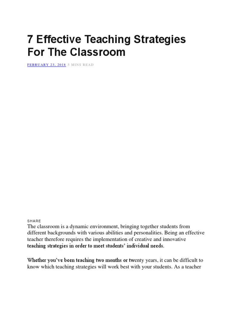 7 Effective Teaching Strategies For The Classroom: F E B R U A R Y 2 3 ...